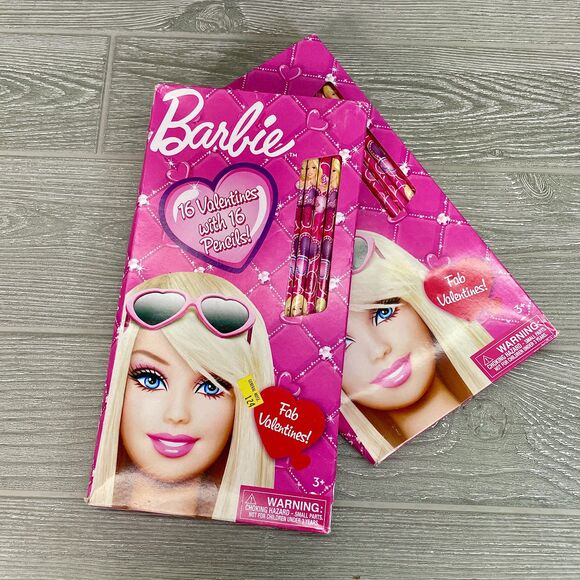 Barbie | Office | 23 Mattel Barbie 16 Valentines With Pencils Pink Cute ...